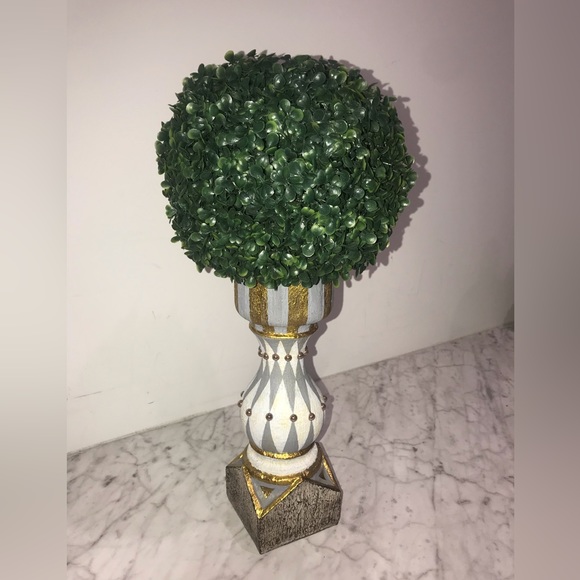 Accents | Wood Finial Hand Painted Topiary Faux Boxwood Home Decor ...